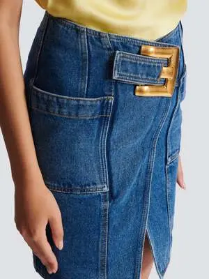 Balmain Mini Denim Skirt With Buckle Belt