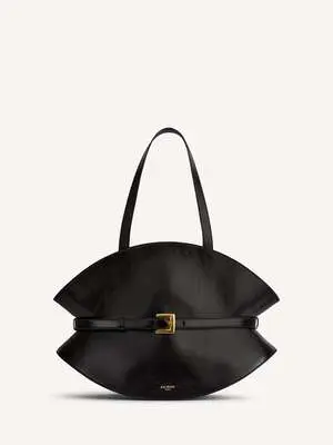 Balmain Shuffle Bag In Calfskin Leather - Black