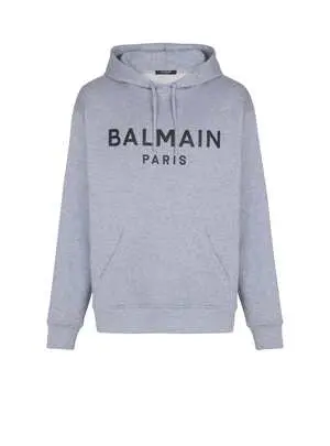 Balmain Printed Cotton Hoodie - Grey