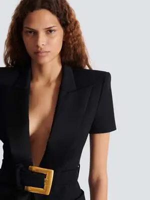 Balmain Grain De Poudre Belted Jacket - Black