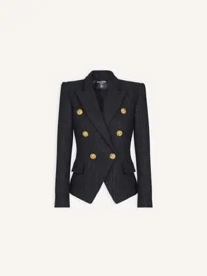 Balmain Tweed Jacket With Lion Head Buttons