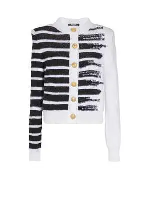 Balmain Striped Buttoned Cardigan - Black