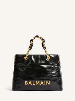 Balmain 1945 Soft Crackled Leather Tote - Black