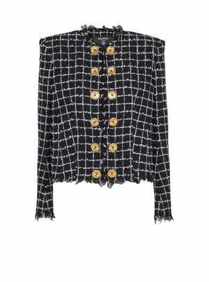 Balmain Cropped Tweed Jacket - Black