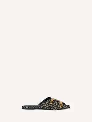 Balmain Flat Monogram Jacquard Anthem Sandals - Black