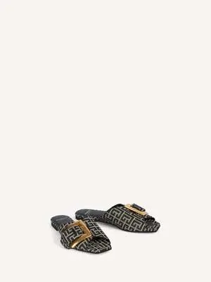 Balmain Flat Monogram Jacquard Anthem Sandals - Black