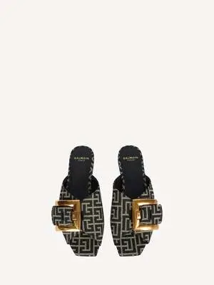 Balmain Flat Monogram Jacquard Anthem Sandals - Black