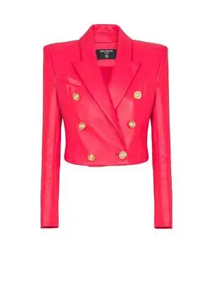 Balmain Cropped Lambskin Jacket - Pink
