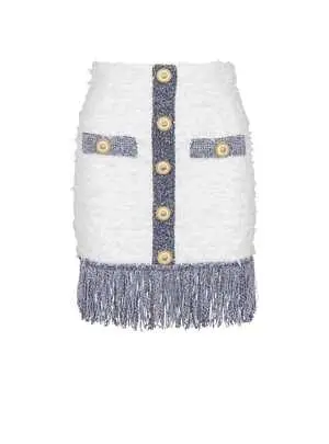 Balmain Glittered Fringed Tweed Skirt