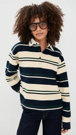MOTHER Preppy Jersey Lioness Tee - Midnight Stripe