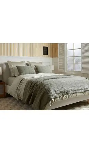 PARACHUTE Linen Box Quilted Sham Set - Moss