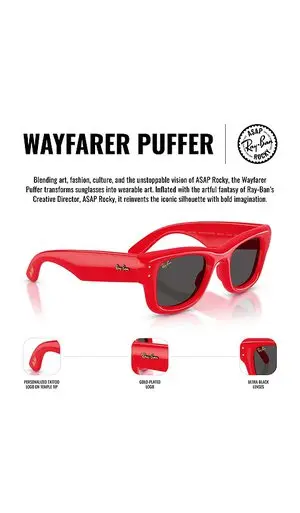 Ray-ban X A$ap Rocky Wayfarer Puffer Sunglasses - Red