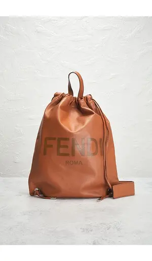 FWRD RENEW Fendi Logo Embossed Drawstring Backpack