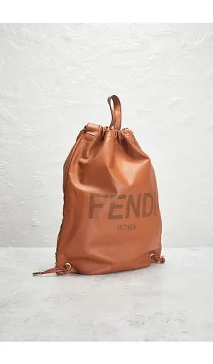 FWRD RENEW Fendi Logo Embossed Drawstring Backpack