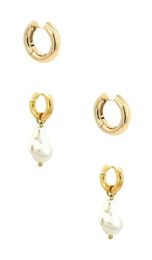 JORDAN ROAD Bianca And Lou Earring Set - 14k Gold Plated Brass & Fresh Water Pear