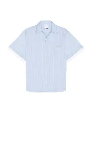 LE PÃ¨RE Double Short Sleeve Button Down Shirt In Blue In Blue