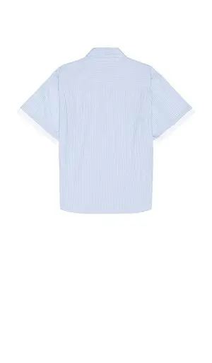 LE PÃ¨RE Double Short Sleeve Button Down Shirt In Blue In Blue