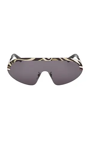 Emilio Pucci Shield Sunglasses - Shiny Palladium  Khaki Marmo  & Smoke