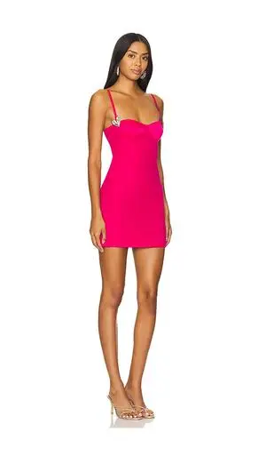 AREA Crystal Heart Mini Dress - Raspberry