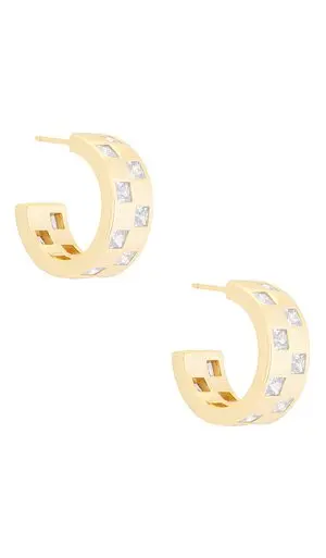 MEGA Checkered Wide Hoop Earrings - 14k Yellow Gold Plated