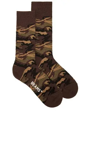 BEAMS Melange Camo Crew Socks - Olive