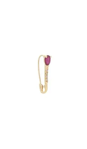LOREN STEWART Mini Gemstone Diamond Safety Pin Single Earring - 14k Yellow Gold