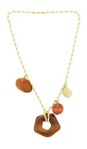 Timeless Pearly Wooden Charms Necklace - Yellow
