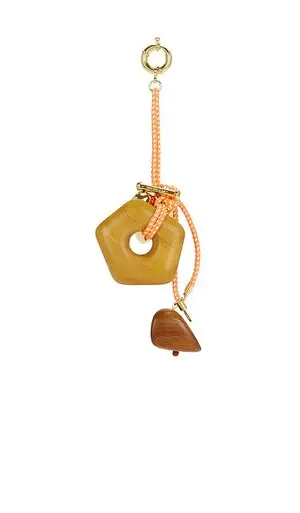 Timeless Pearly Wood & Gold Charms Rope Keychain - Brown
