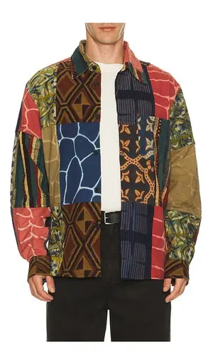 KARDO Luis Oversized Long Sleeve Shirt In Brown - Patchwork 08 Multi