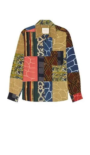 KARDO Luis Oversized Long Sleeve Shirt In Brown - Patchwork 08 Multi