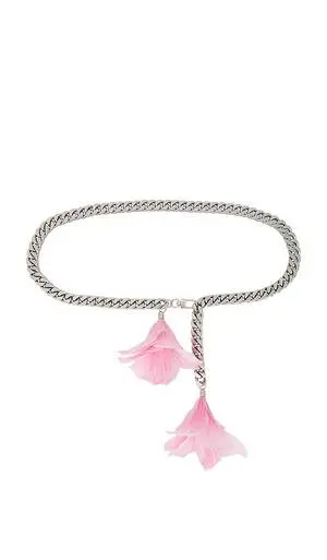 David Koma Feather Flower Detail Chunky Chain Belt - Pink & Silver