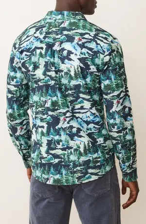 Marine Layer Fresh Tracks Winter Scene Cotton Button-up Shirt
