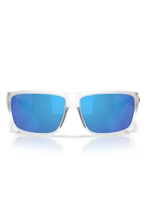 COSTA DEL MAR Flyline 64mm Oversize Polarized Mirrored Rectangular Sunglasses - Matte Clear/blue Mirror 580g