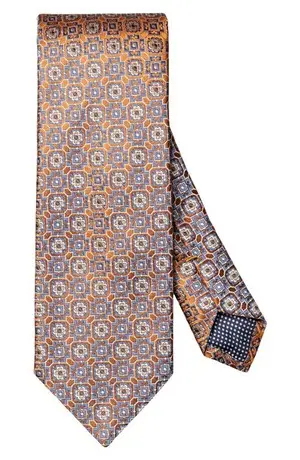 Eton Floral Medallion Silk Jacquard Neck Tie - Medium Orange