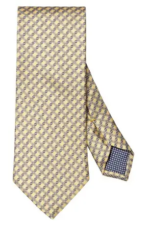 Eton Interlock Print Silk Neck Tie - Light Yellow