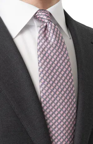 Eton Interlock Print Silk Neck Tie - Medium Pink