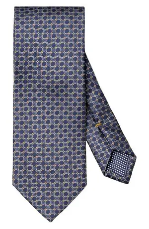 Eton Interlock Print Silk Neck Tie - Dark Blue