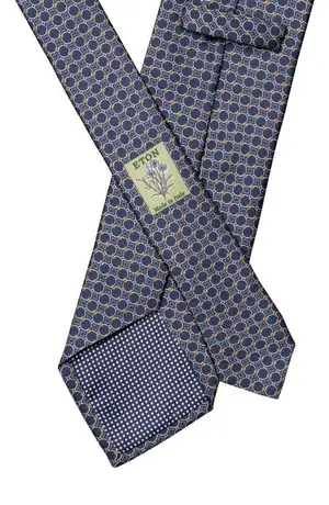 Eton Interlock Print Silk Neck Tie - Dark Blue