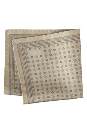 Eton Medallion Print Silk Twill Pocket Square - Light Beige