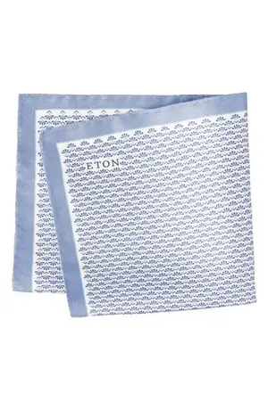 Eton Neat Floral Oxford Silk Pocket Square - Medium Blue