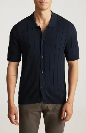 MAVI Edition Slim Fit Short Sleeve Knit Button-up Shirt