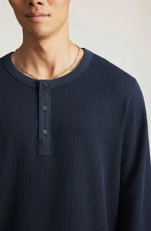 MAVI Regular Fit Waffle Knit Cotton Henley