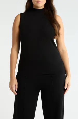 TAHARI ASL Sleeveless Mock Neck Sweater - Black