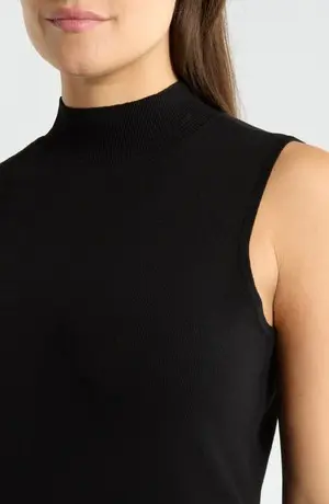 TAHARI ASL Sleeveless Mock Neck Sweater - Black