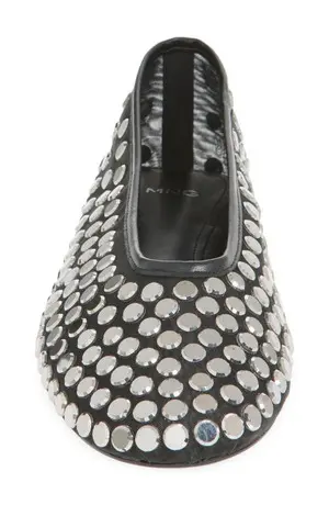 Mango Savoir Studded Mesh Flats - Black