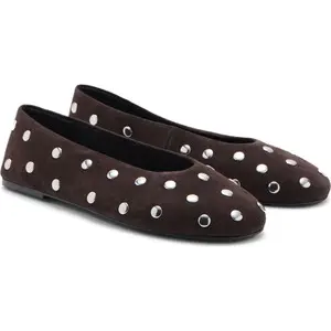 Mango Savoir Studded Mesh Flats Chocolate