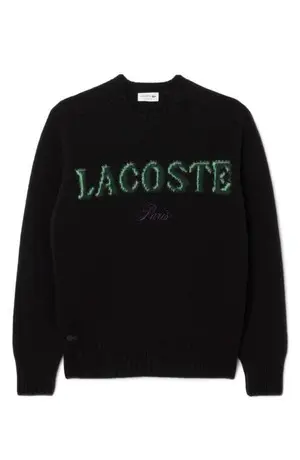 Lacoste Intarsia Logo Wool Crewneck Sweater - Black/liamone