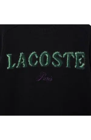 Lacoste Intarsia Logo Wool Crewneck Sweater - Black/liamone