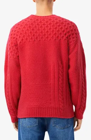 Lacoste Mixed Texture Wool-blend Crewneck Sweater