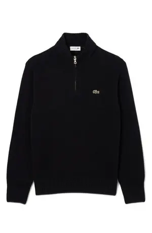 Lacoste Classic Fit Wool Quarter-zip Sweater - Black